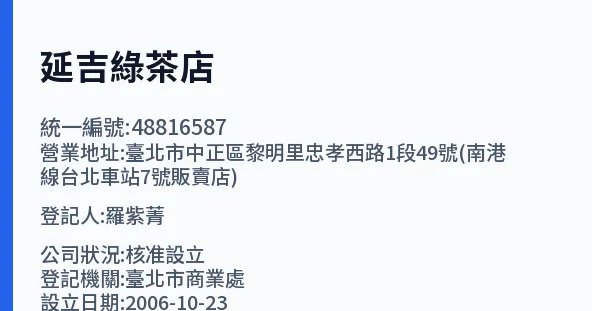 延吉綠茶店的照片-統編 48816587(臺北市) 公司登記資料與營業項目詳細圖表