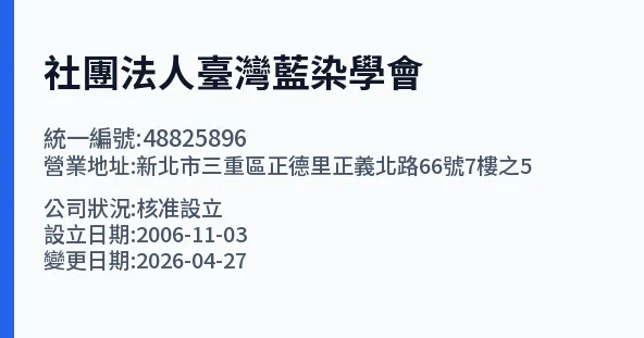 社團法人臺灣藍染學會的照片-統編 48825896(新北市) 公司登記資料與營業項目詳細圖表