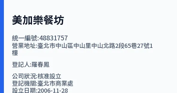 美加樂餐坊的照片-統編 48831757(臺北市) 公司登記資料與營業項目詳細圖表