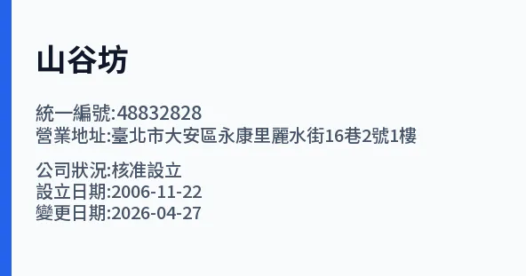 山谷坊的照片-統編 48832828(臺北市) 公司登記資料與營業項目詳細圖表