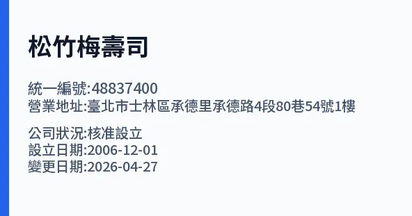 松竹梅壽司的照片-統編 48837400(臺北市) 公司登記資料與營業項目詳細圖表