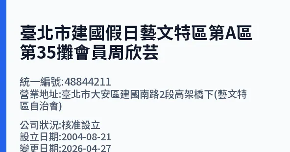 臺北市建國假日藝文特區第A區第35攤會員周欣芸的照片-統編 48844211(臺北市) 公司登記資料與營業項目詳細圖表
