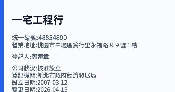 一宅工程行的照片-統編 48854890(桃園市) 公司登記資料與營業項目詳細圖表