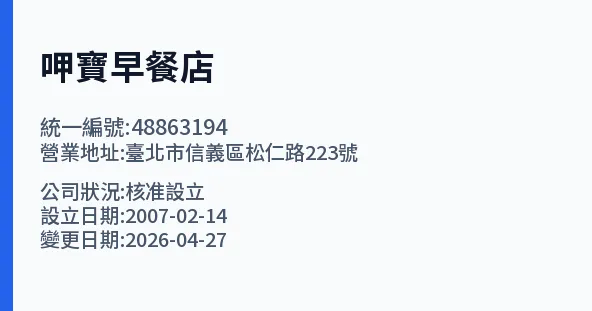 呷寶早餐店的照片-統編 48863194(臺北市) 公司登記資料與營業項目詳細圖表