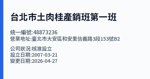 台北市土肉桂產銷班第一班的照片-統編 48873236(臺北市) 公司登記資料與營業項目詳細圖表