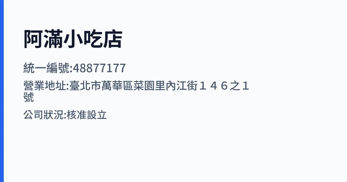 阿滿小吃店 - 統編 48877177（臺北市） 公司登記資料與營業項目詳細圖表