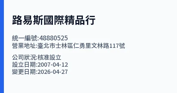 路易斯國際精品行的照片-統編 48880525(臺北市) 公司登記資料與營業項目詳細圖表