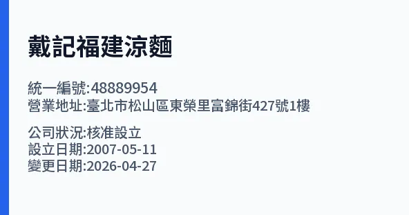 戴記福建涼麵的照片-統編 48889954(臺北市) 公司登記資料與營業項目詳細圖表