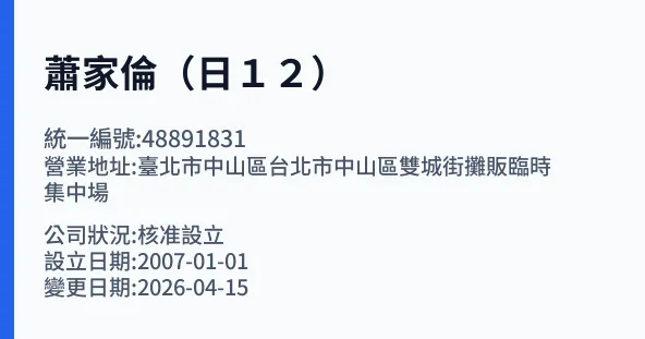 蕭家倫（日１２） - 統編 48891831(臺北市) 公司登記資料與營業項目詳細圖表