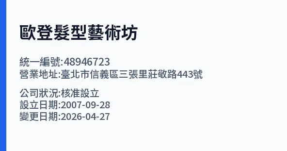 歐登髮型藝術坊的照片-統編 48946723(臺北市) 公司登記資料與營業項目詳細圖表
