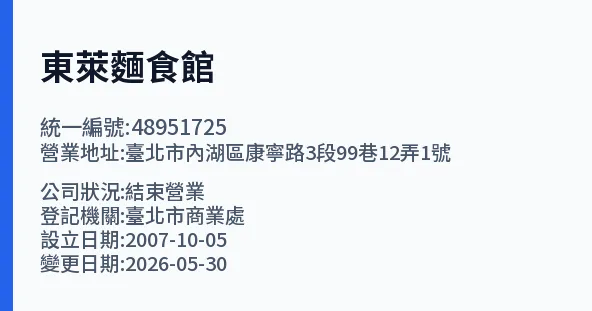 東萊麵食館的照片-統編 48951725(臺北市) 公司登記資料與營業項目詳細圖表