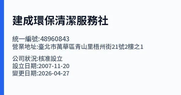 建成環保清潔服務社的照片-統編 48960843(臺北市) 公司登記資料與營業項目詳細圖表