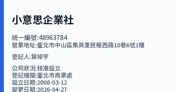 小意思企業社的照片-統編 48963784(臺北市) 公司登記資料與營業項目詳細圖表