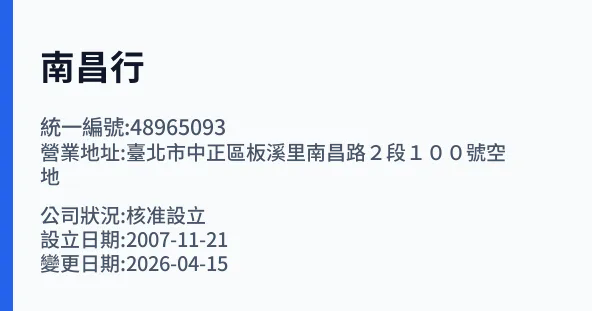 南昌行的照片-統編 48965093(臺北市) 公司登記資料與營業項目詳細圖表