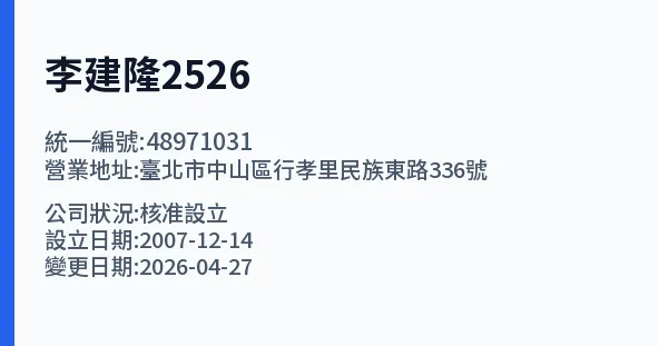 李建隆2526的照片-統編 48971031(臺北市) 公司登記資料與營業項目詳細圖表