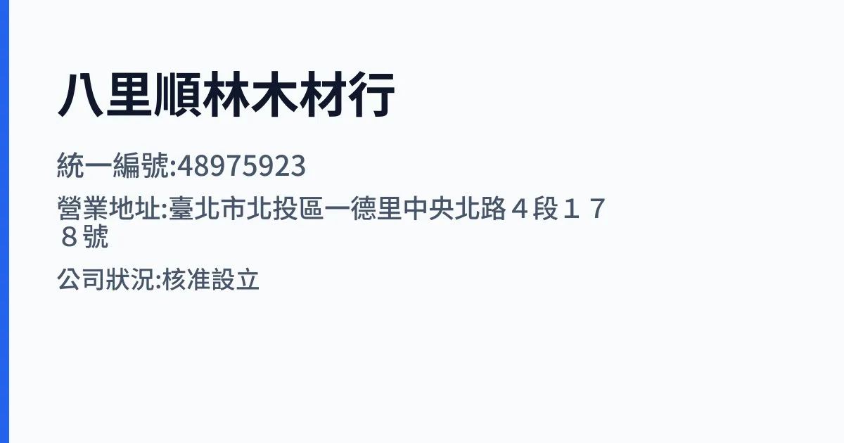 八里順林木材行 - 統編 48975923(臺北市) 公司登記資料與營業項目詳細圖表