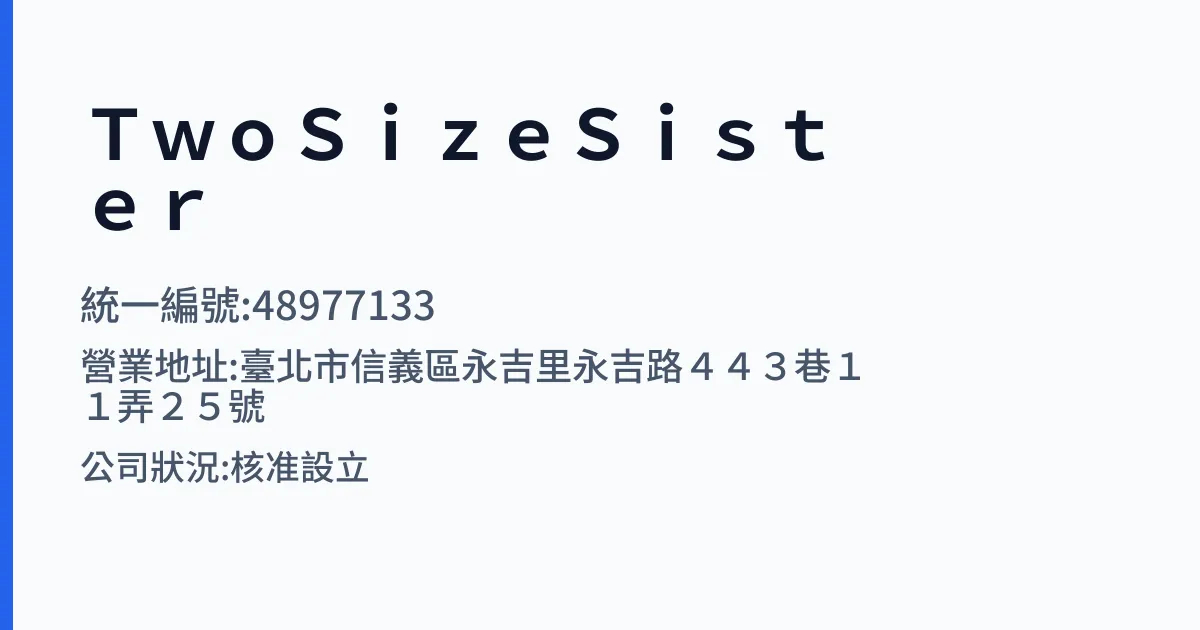 TwoSizeSister - 統編 48977133(臺北市) 公司登記資料與營業項目詳細圖表