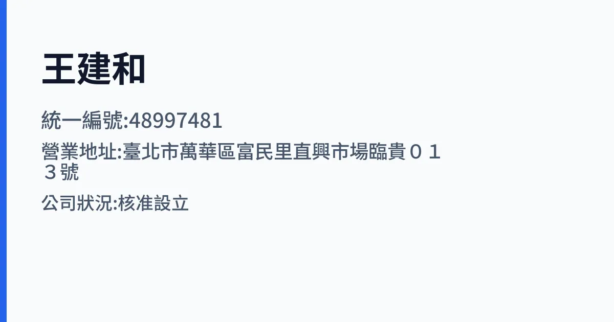 王建和 - 統編 48997481(臺北市) 公司登記資料與營業項目詳細圖表