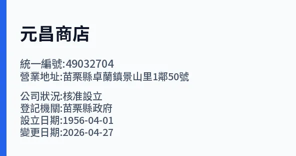 元昌商店的照片-統編 49032704(苗栗縣) 公司登記資料與營業項目詳細圖表