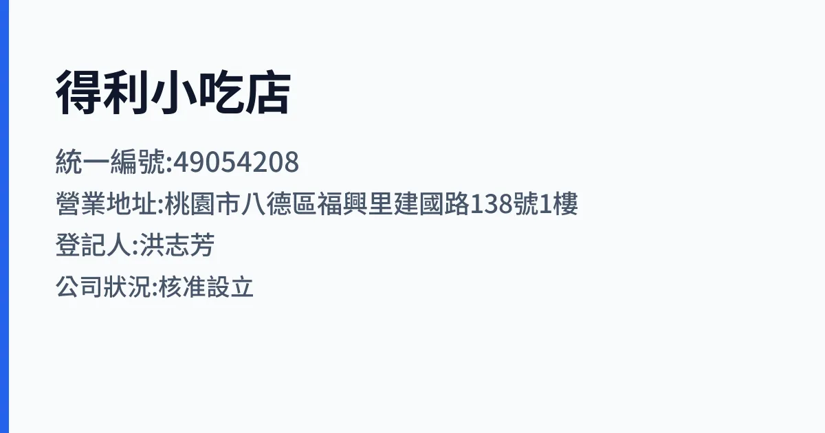 得利小吃店 - 統編 49054208(桃園市) 公司登記資料與營業項目詳細圖表