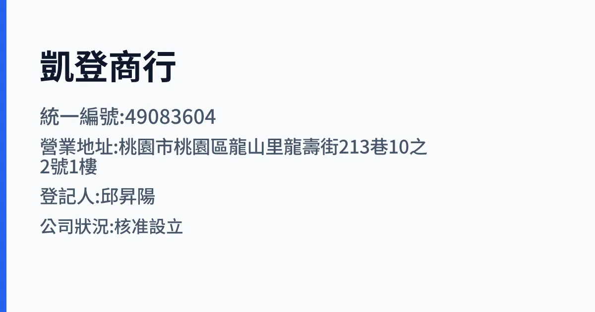 凱登商行 - 統編 49083604(桃園市) 公司登記資料與營業項目詳細圖表