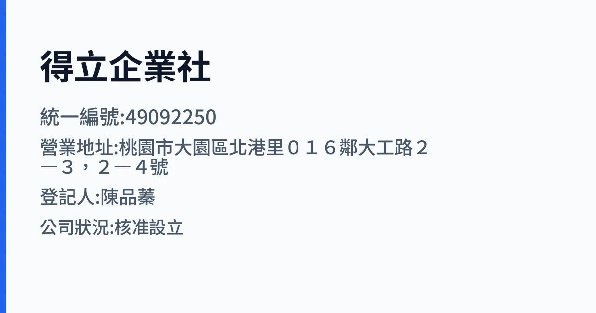 得立企業社 - 統編 49092250(桃園市) 公司登記資料與營業項目詳細圖表