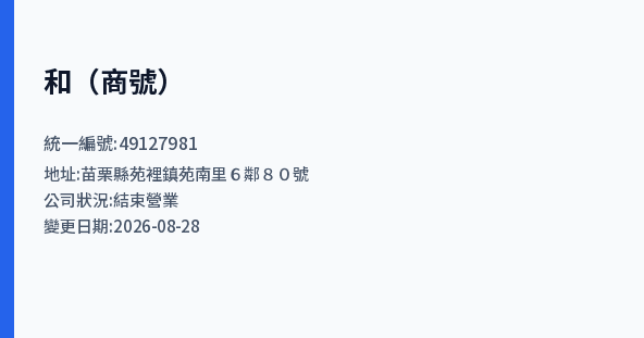 和(商號)的照片-統編 49127981(苗栗縣) 公司登記資料與營業項目詳細圖表