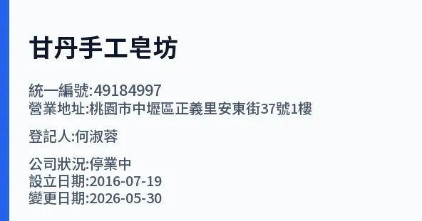 甘丹手工皂坊的照片-統編 49184997(桃園市) 公司登記資料與營業項目詳細圖表