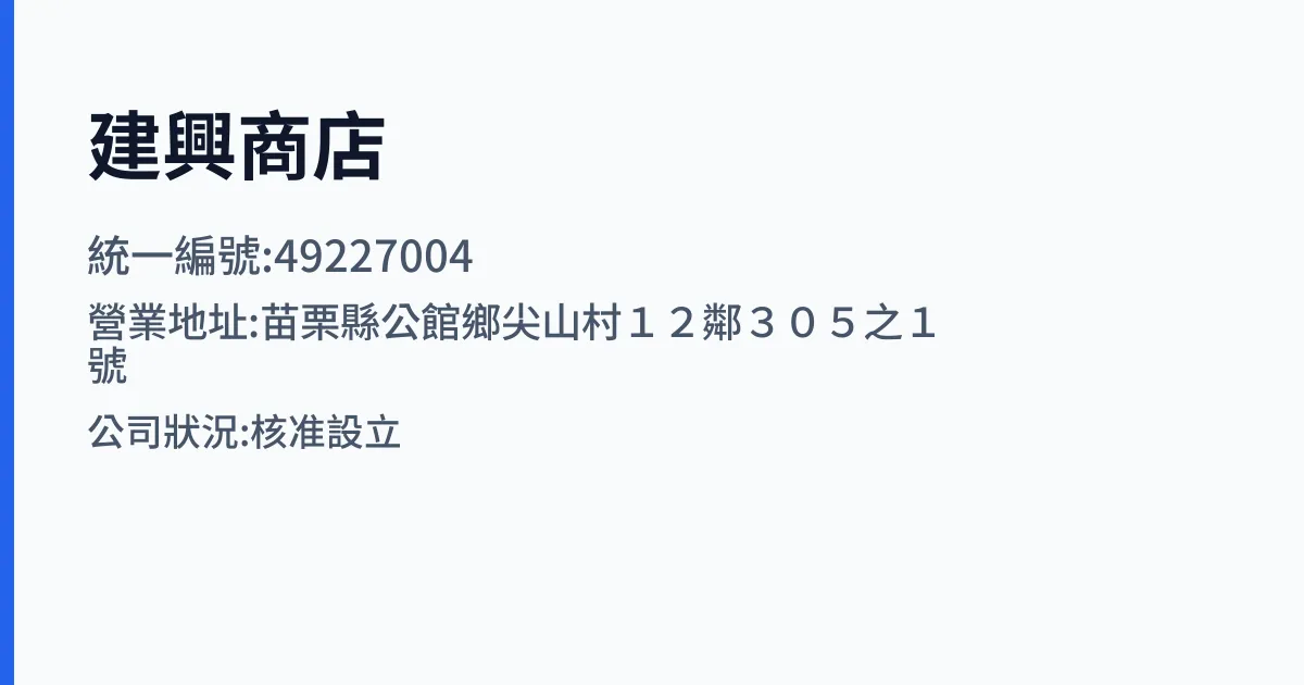 建興商店 - 統編 49227004(苗栗縣) 公司登記資料與營業項目詳細圖表