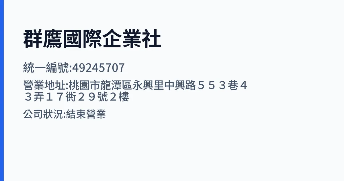 群鷹國際企業社 - 統編 49245707（桃園市） 公司登記資料與營業項目詳細圖表
