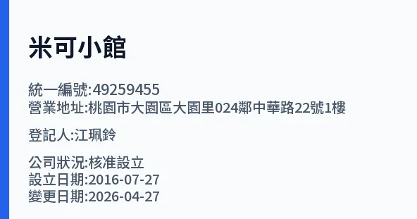 米可小館的照片-統編 49259455(桃園市) 公司登記資料與營業項目詳細圖表