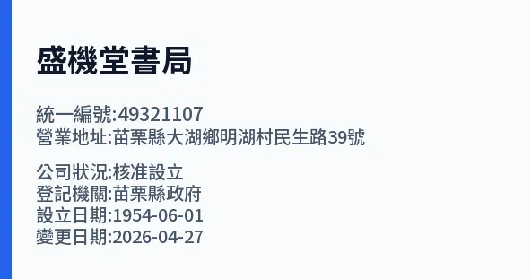 盛機堂書局的照片-統編 49321107(苗栗縣) 公司登記資料與營業項目詳細圖表