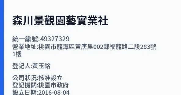 森川景觀園藝實業社的照片-統編 49327329(桃園市) 公司登記資料與營業項目詳細圖表