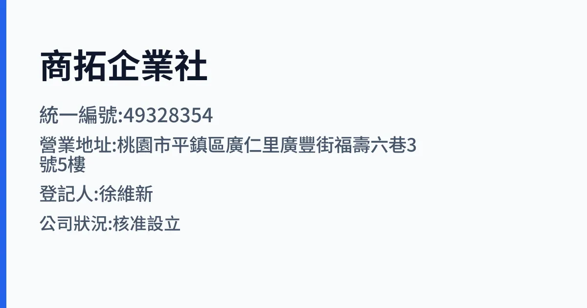 商拓企業社 - 統編 49328354(桃園市) 公司登記資料與營業項目詳細圖表
