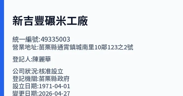 新吉豐碾米工廠的照片-統編 49335003(苗栗縣) 公司登記資料與營業項目詳細圖表
