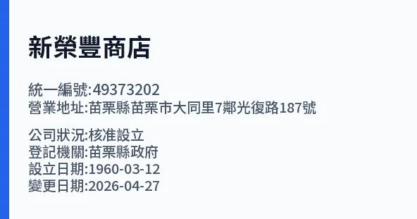 新榮豐商店的照片-統編 49373202(苗栗縣) 公司登記資料與營業項目詳細圖表