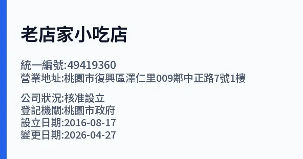 老店家小吃店的照片-統編 49419360(桃園市) 公司登記資料與營業項目詳細圖表