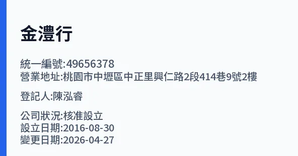 金澧行的照片-統編 49656378(桃園市) 公司登記資料與營業項目詳細圖表