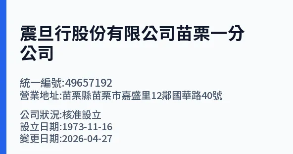 震旦行股份有限公司苗栗一分公司的照片-統編 49657192(苗栗縣) 公司登記資料與營業項目詳細圖表