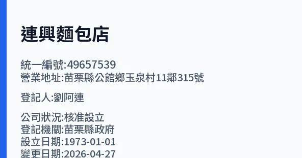 連興麵包店的照片-統編 49657539(苗栗縣) 公司登記資料與營業項目詳細圖表