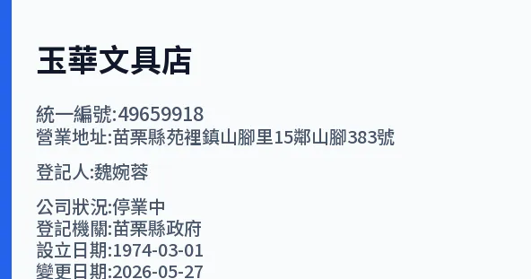 玉華文具店的照片-統編 49659918(苗栗縣) 公司登記資料與營業項目詳細圖表