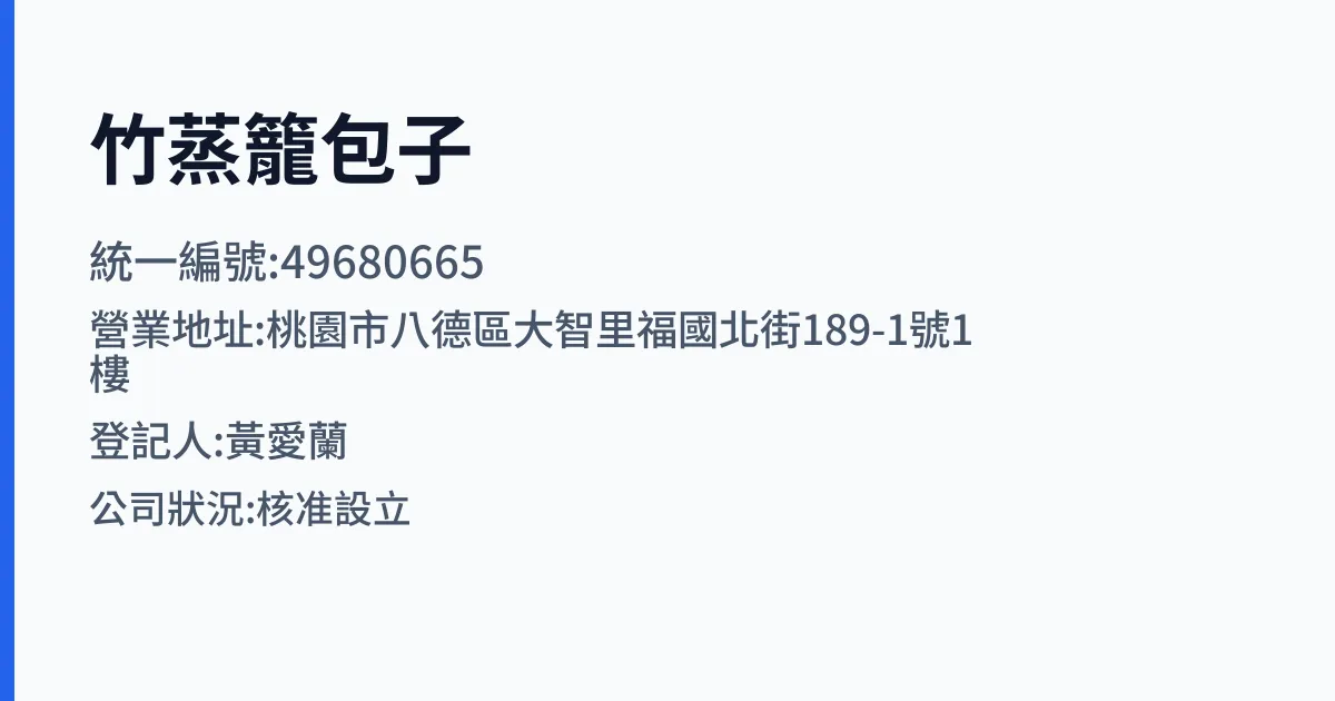 竹蒸籠包子 - 統編 49680665（桃園市） 公司登記資料與營業項目詳細圖表