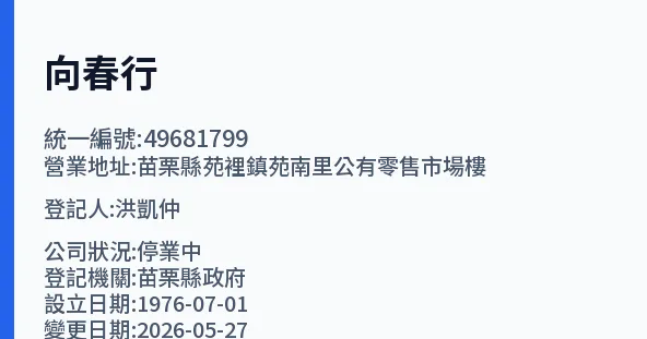 向春行的照片-統編 49681799(苗栗縣) 公司登記資料與營業項目詳細圖表