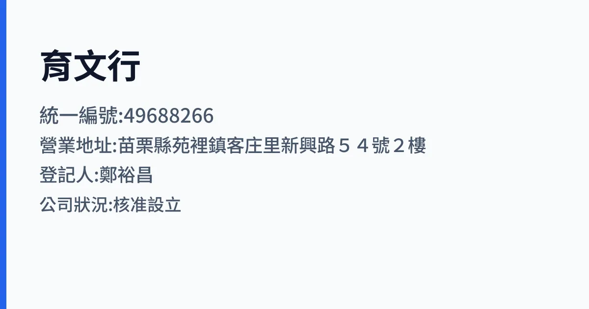 育文行 - 統編 49688266(苗栗縣) 公司登記資料與營業項目詳細圖表