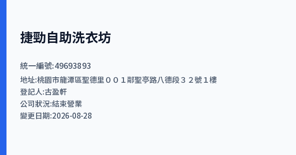 捷勁自助洗衣坊的照片-統編 49693893(桃園市) 公司登記資料與營業項目詳細圖表