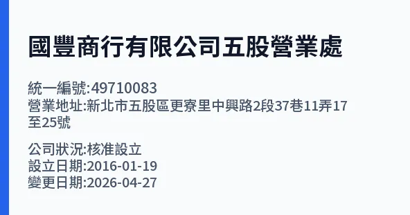 國豐商行有限公司五股營業處的照片-統編 49710083(新北市) 公司登記資料與營業項目詳細圖表