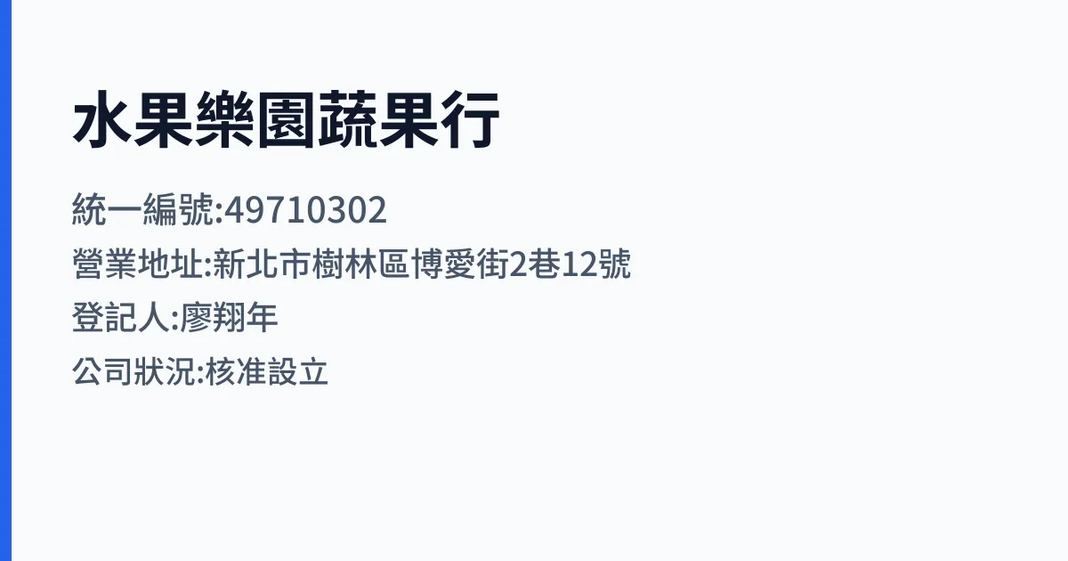 水果樂園蔬果行 - 統編 49710302(新北市) 公司登記資料與營業項目詳細圖表