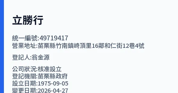 立勝行的照片-統編 49719417(苗栗縣) 公司登記資料與營業項目詳細圖表