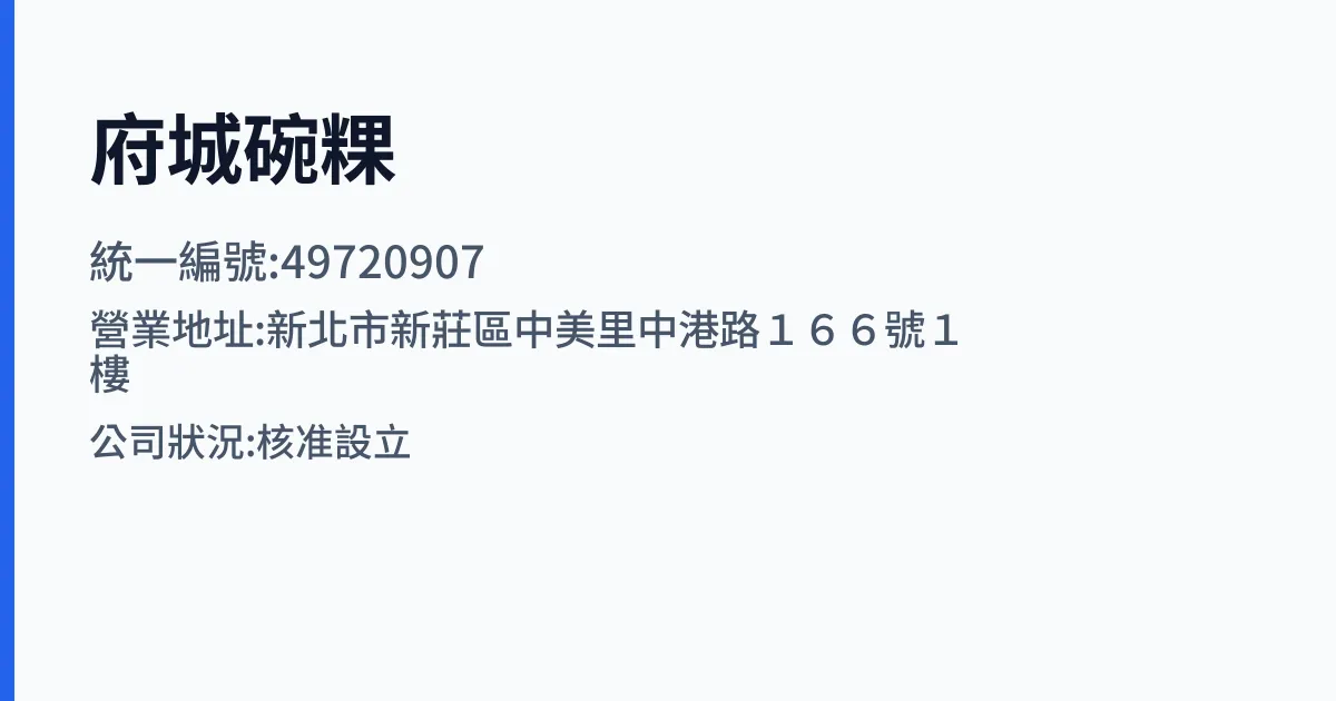 府城碗粿 - 統編 49720907(新北市) 公司登記資料與營業項目詳細圖表