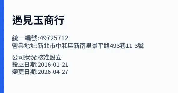 遇見玉商行的照片-統編 49725712(新北市) 公司登記資料與營業項目詳細圖表